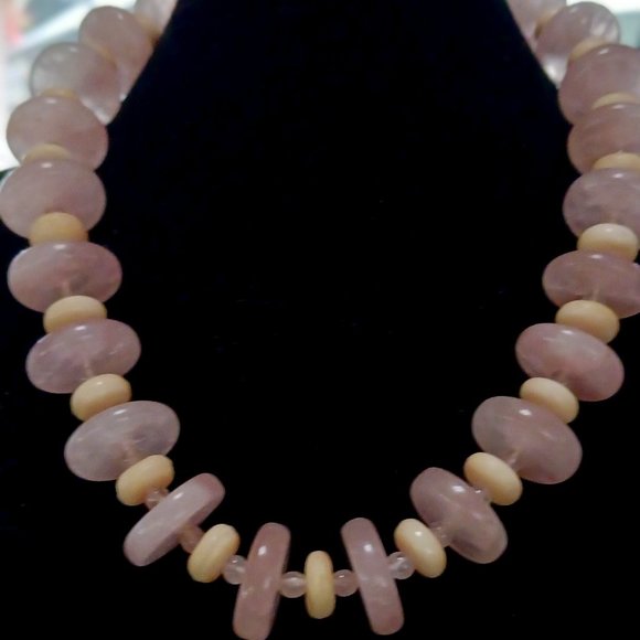 Jewelry | Vintage Rose Quartz Necklace Adorned With Rondelle Beads ...